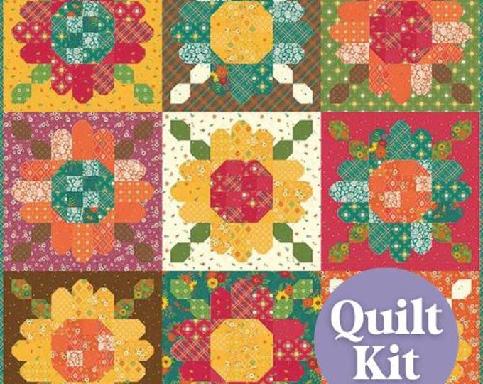 9 Patch Pivot Quilt Kit, Large Throw Quilt, Bloomberry Fat Quarter Bundle, Riley Blake Designs ...
