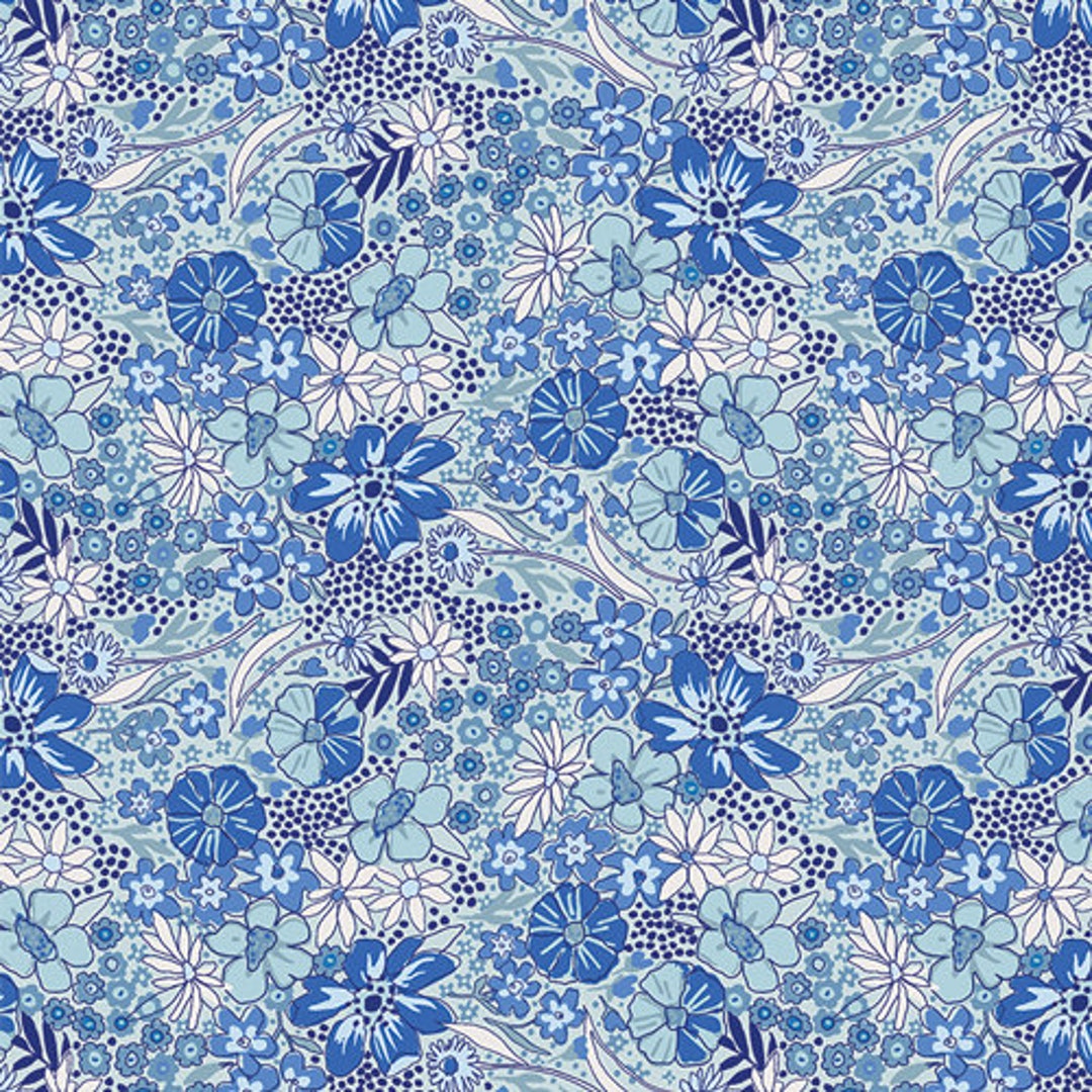 Wild Garden Breeze, True Blue Fabric Collection, Yardage, Art Gallery ...