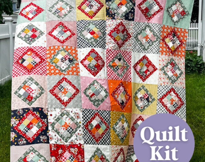 9 Patch Pivot Quilt Kit, Large Throw Quilt, Bloomberry Fat Quarter Bundle, Riley Blake Designs ...
