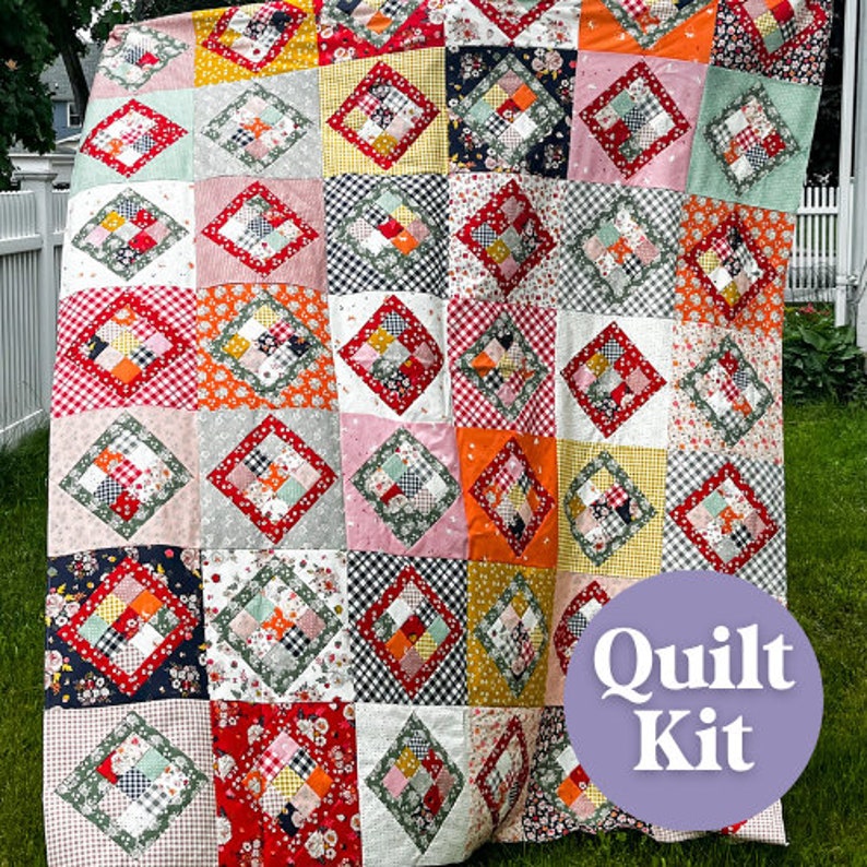 9 Patch Pivot Quilt Kit, Large Throw Quilt, Bloomberry Fat Quarter Bundle, Riley Blake Designs ...