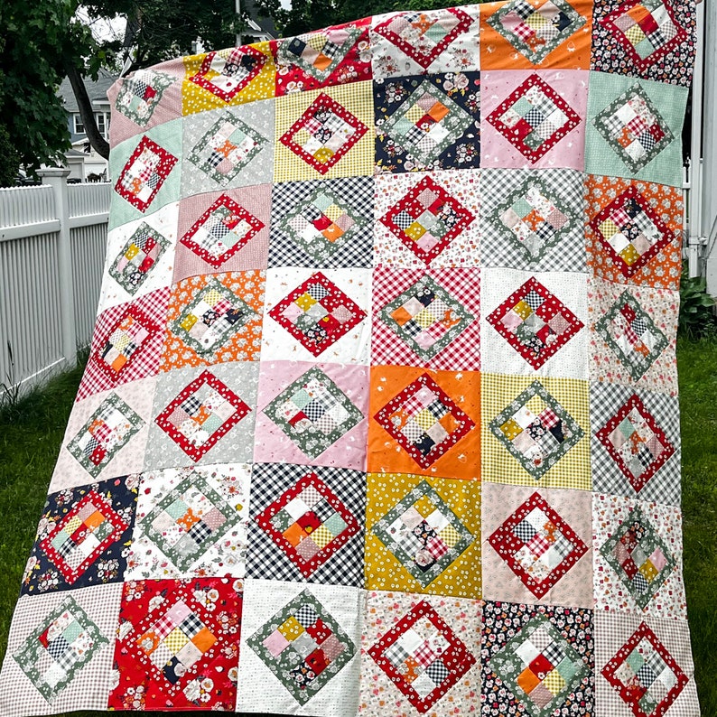 9 Patch Pivot Quilt Kit, Large Throw Quilt, Bloomberry Fat Quarter ...