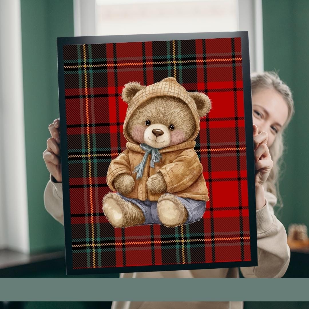Teddy Bear Plaid Background 5 Packs Image Downloadable, ,lovely Wall ...