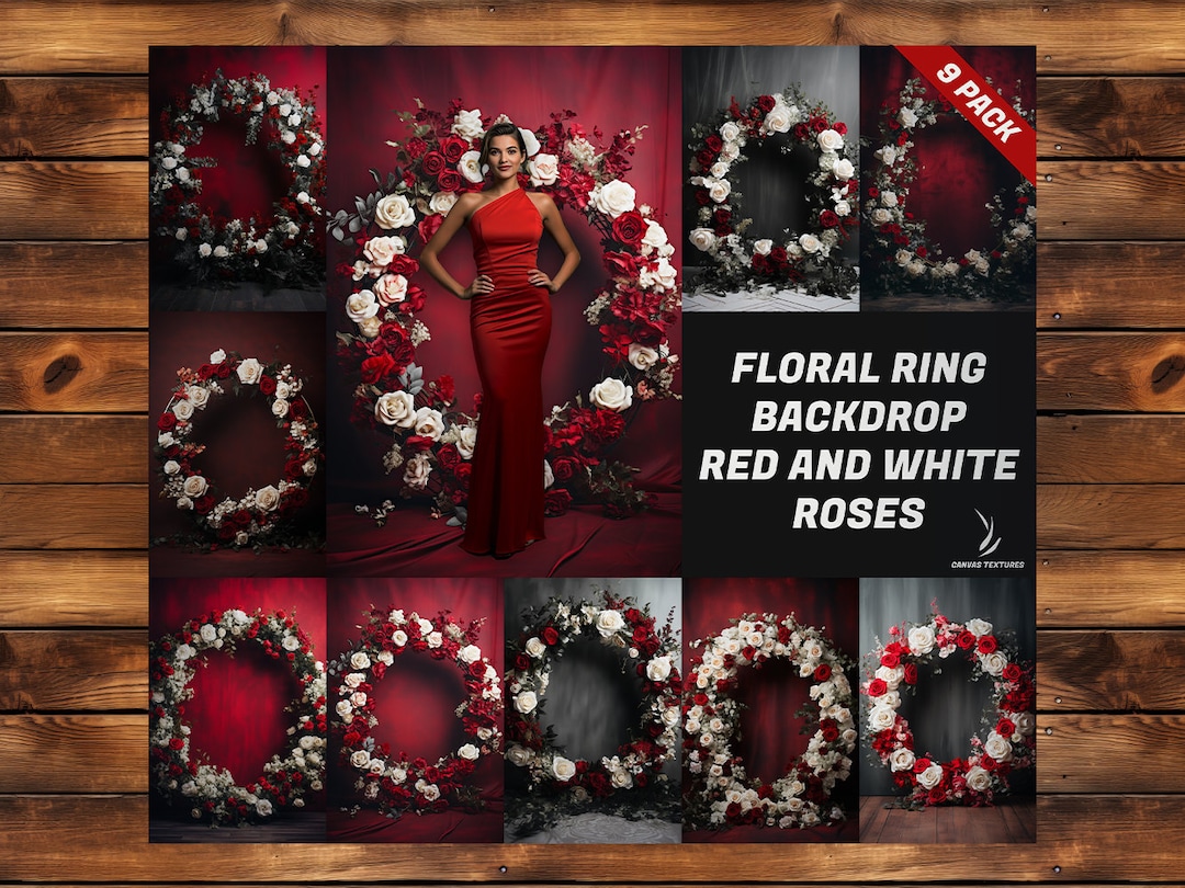 9 X Floral Ring Backdrop Red and White Roses Backdrop Overlays Portrait ...