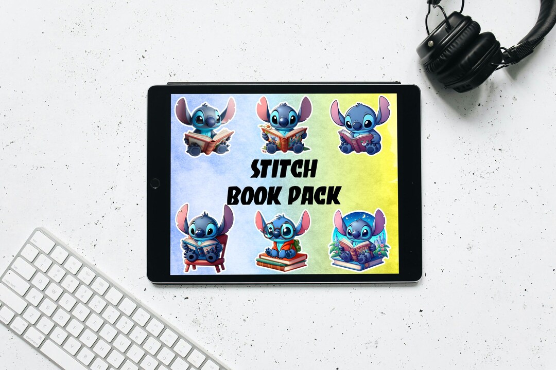 Pack of 6 Digital Stickers Stitch Book Reading – Expressive Characters ...