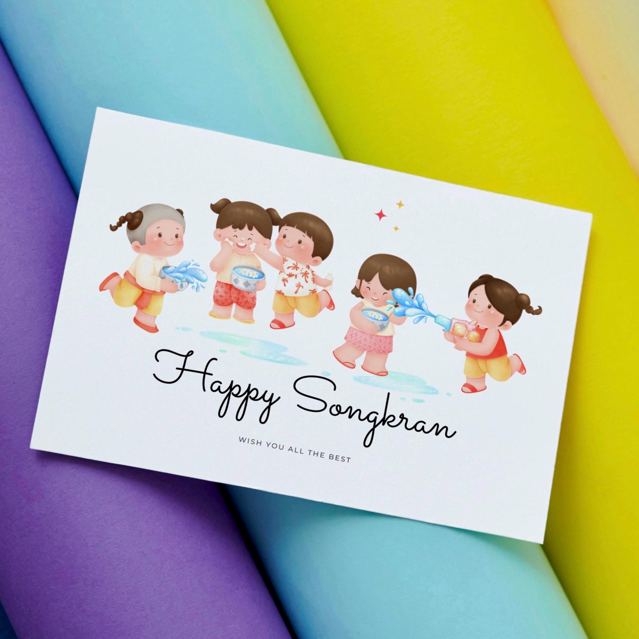 Happy Songkran Card - Digital Download | Minimal Pastel A6 Greeting ...