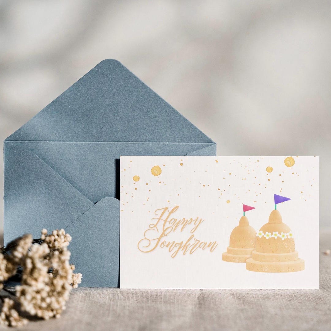 Happy Songkran Card Digital Download Minimal Pastel A6 Greeting Card ...