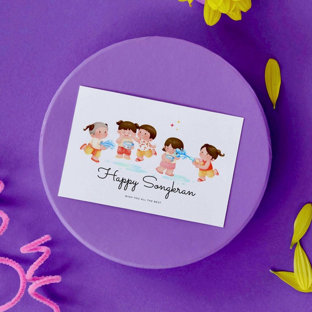 Happy Songkran Card - Digital Download | Minimal Pastel A6 Greeting ...