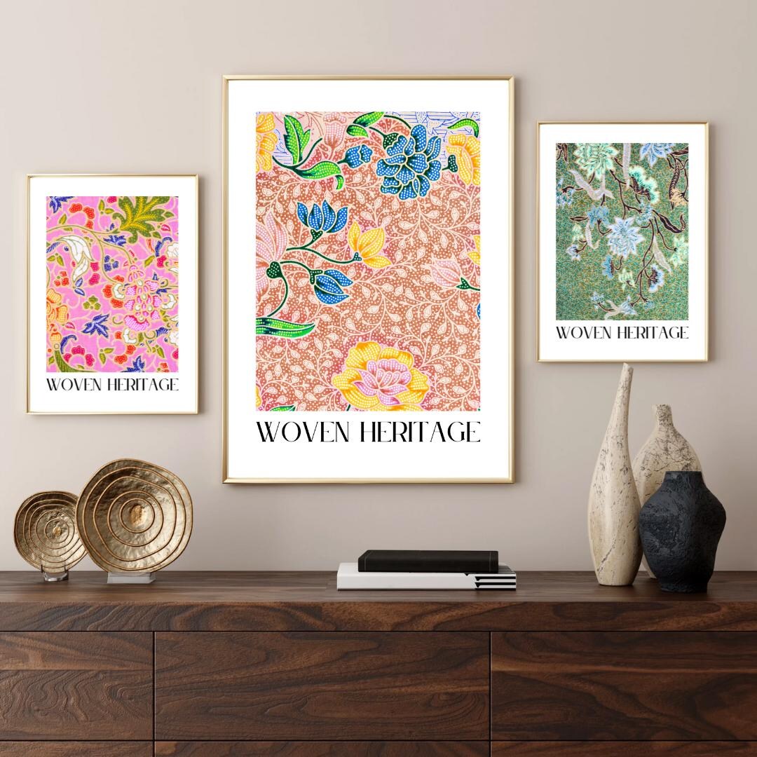 Peach Batik Poster Woven Heritage Floral Art Bright Colorful Decor ...