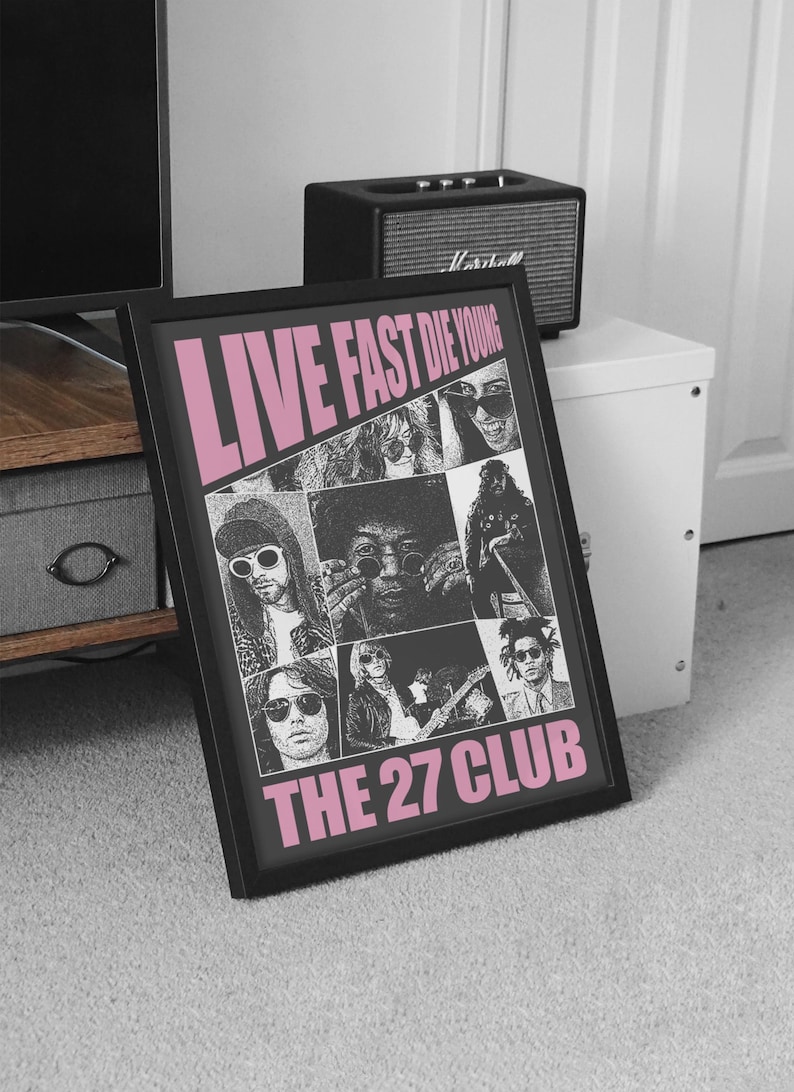 The 27 Club-poster, muziekmuurkunst, afbeelding bandomslag ...