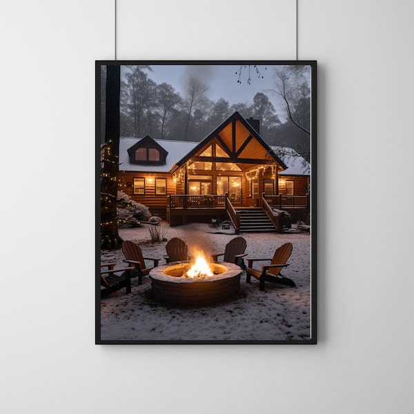 Winter Log Cabin Snowy Rustic Charm Cozy Wilderness Cabin Woods ...