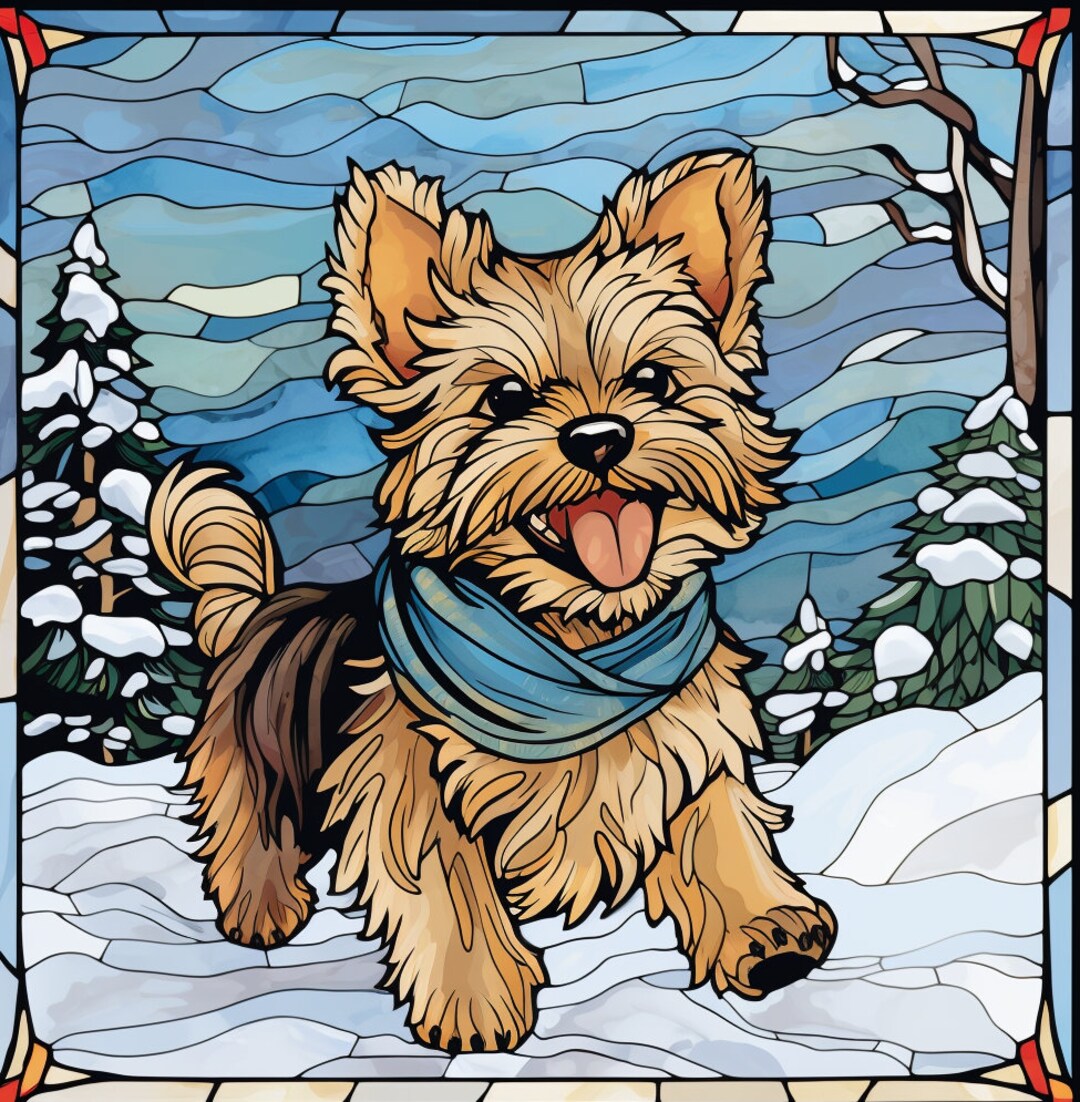 Yorkie, Holiday, Festive, Stained-glass, Digital, Winter, Dog ...