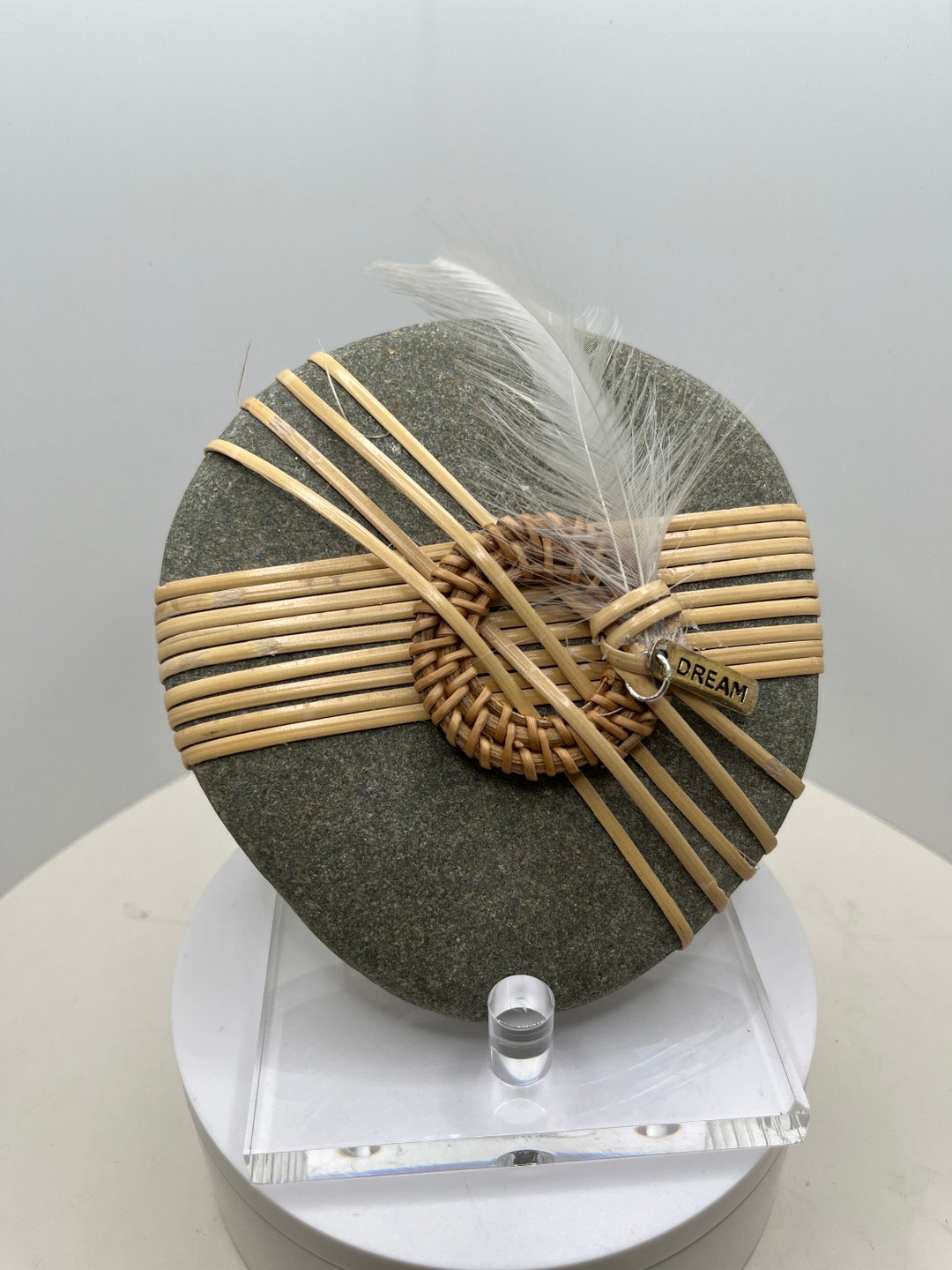 Large Natural Oval Rock Wrapped in Cane, Embellished With Cane Wreath ...