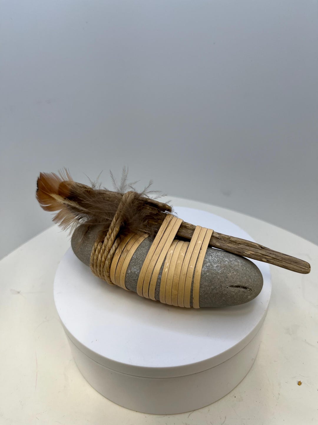Round Natural Rock Wrapped in Leather and Cane, Embellished With a Very ...