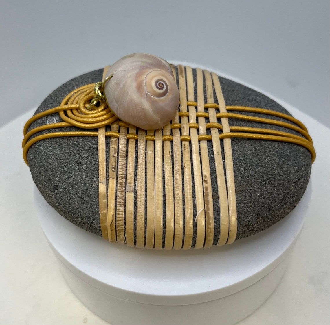 Oval Natural Rock, Wrapped in Cane and Leather, and Embellished With a ...
