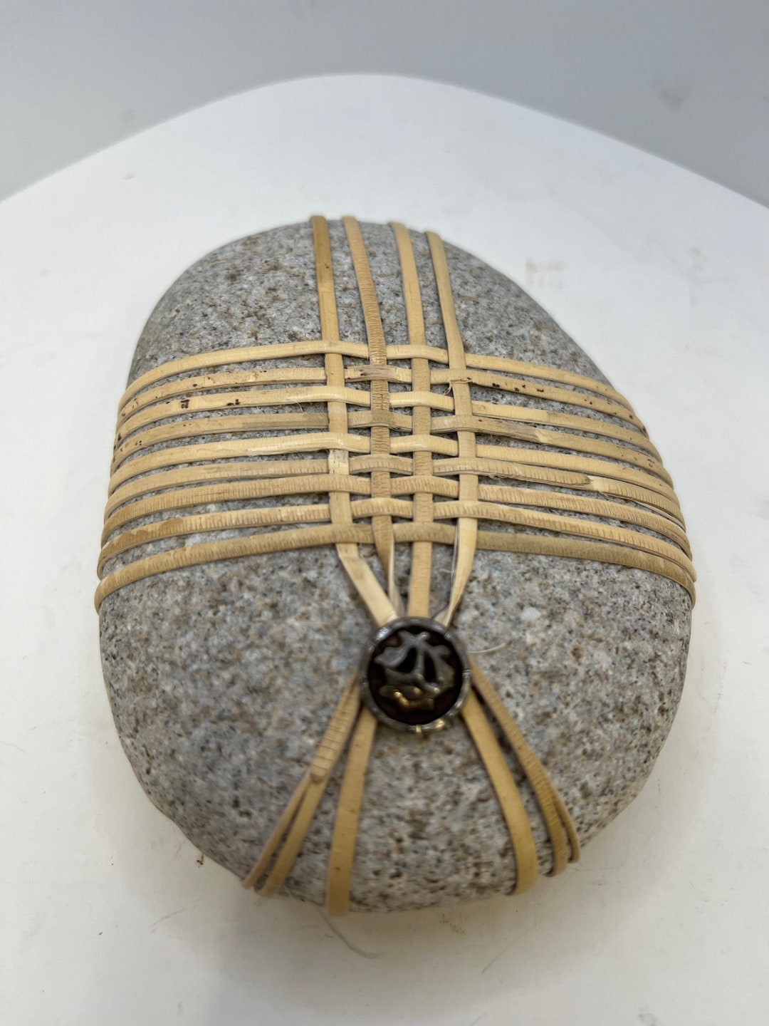 Oval Natural Rock, Wrapped in Cane, and Embellished With a Stainless ...
