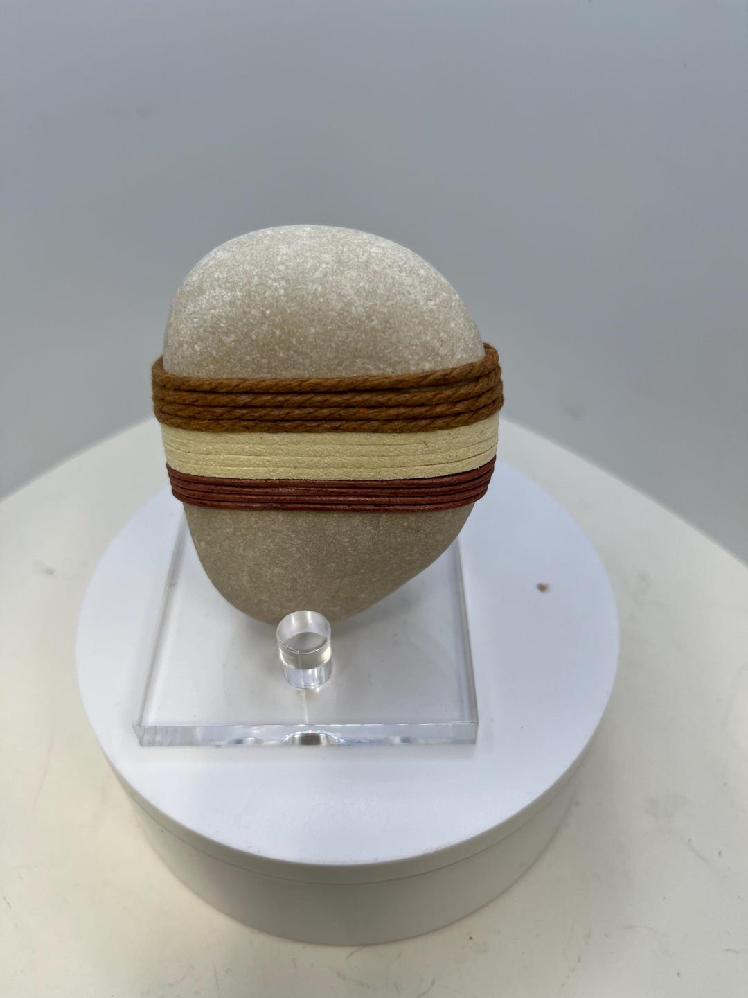 Natural Light Beige Oval Rock With Simplistic Look, Wrapped in Leather ...