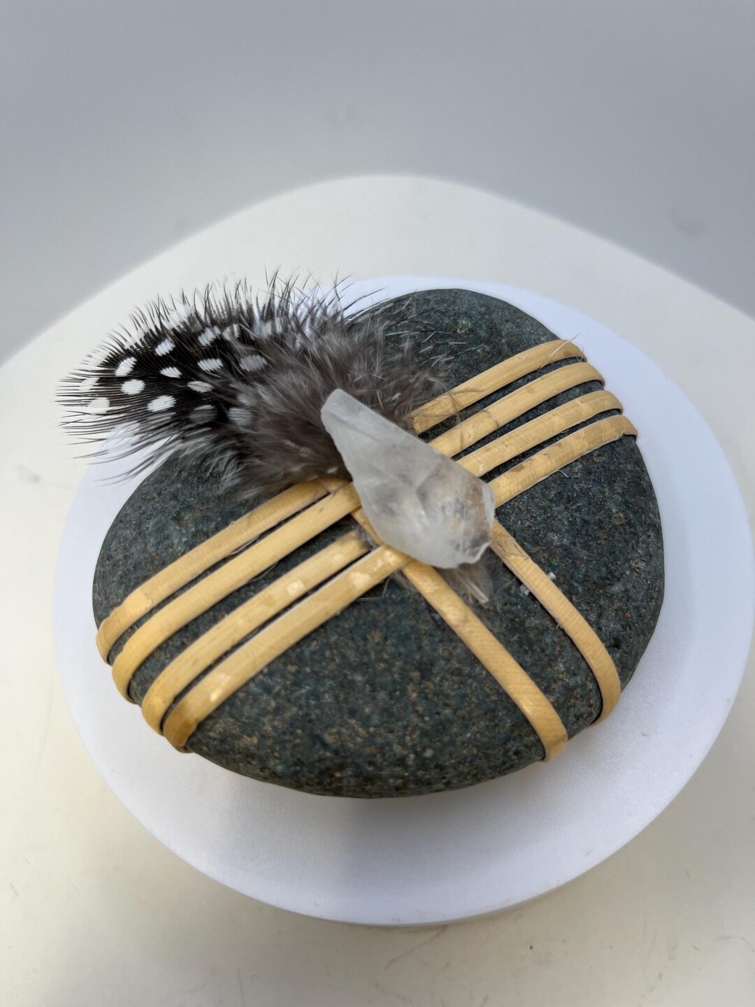 Gray Oval Rock Wrapped in Cane, Stacked With a Natural Translucent ...