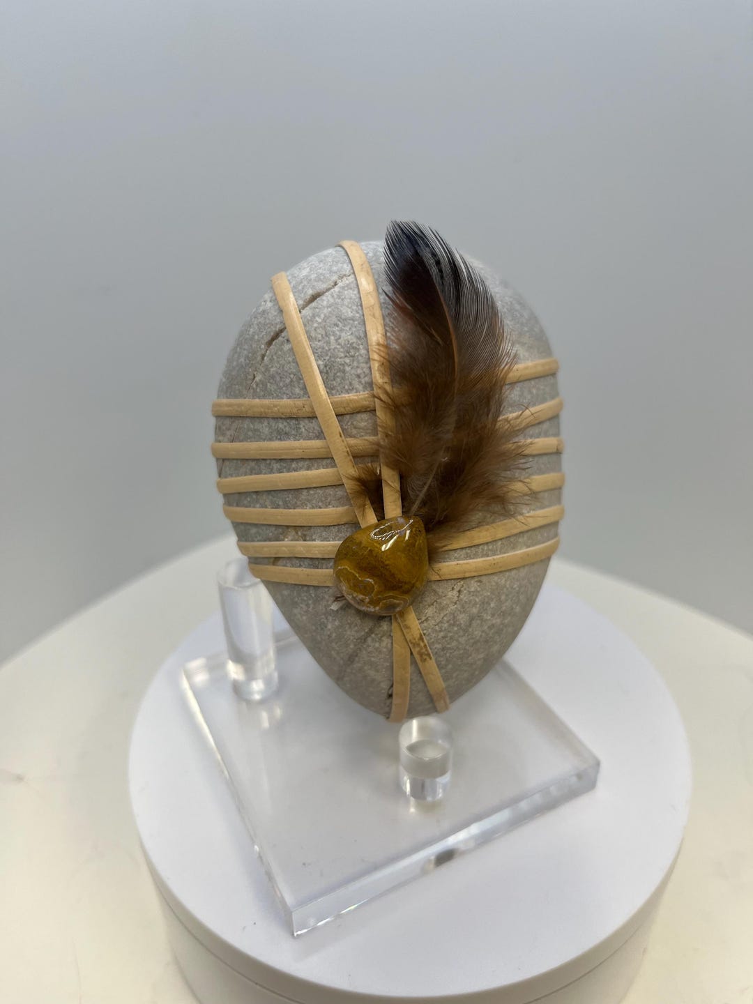 Large Round Gray Rock Wrapped in Cane and Embellished With a Small ...