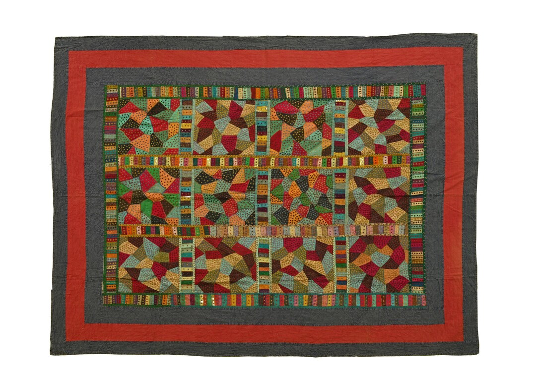 Vintage 90s Patchwork Quilt: Hand Embroidered Cotton Bed Cover (9.5x8 ...