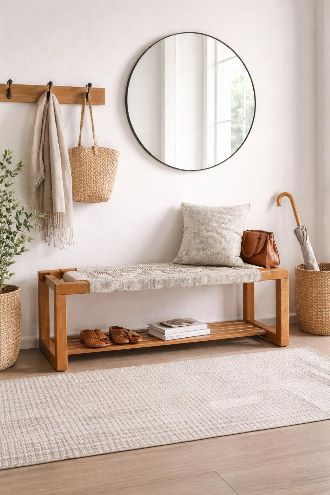 Handmade Indian Woven Rope Bench, Solid Wood, Boho Entryway Furniture ...