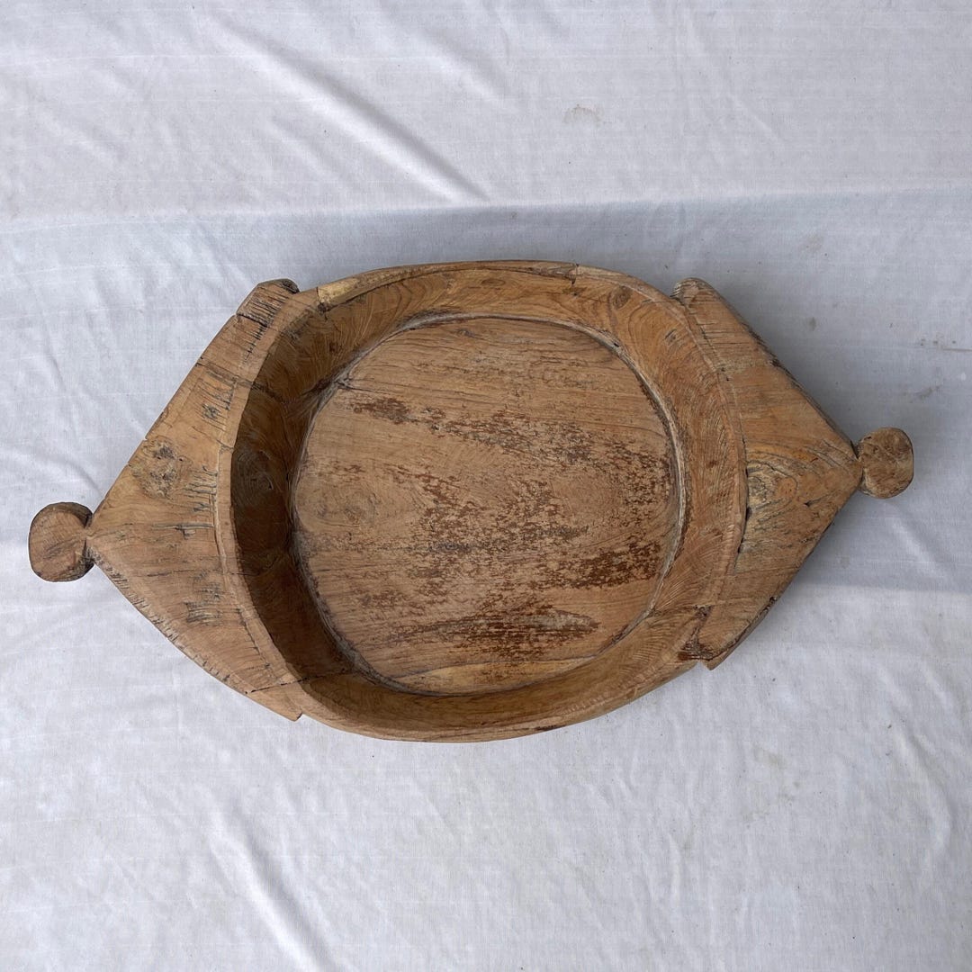 Rustic Wood Dough Bowl, Vintage Indian Parat, Farmhouse Centerpiece - Etsy