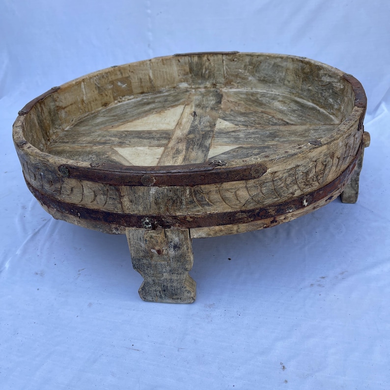 Hand Carved Indian Chakki Table, Reclaimed Wood Coffee Table, Rustic ...