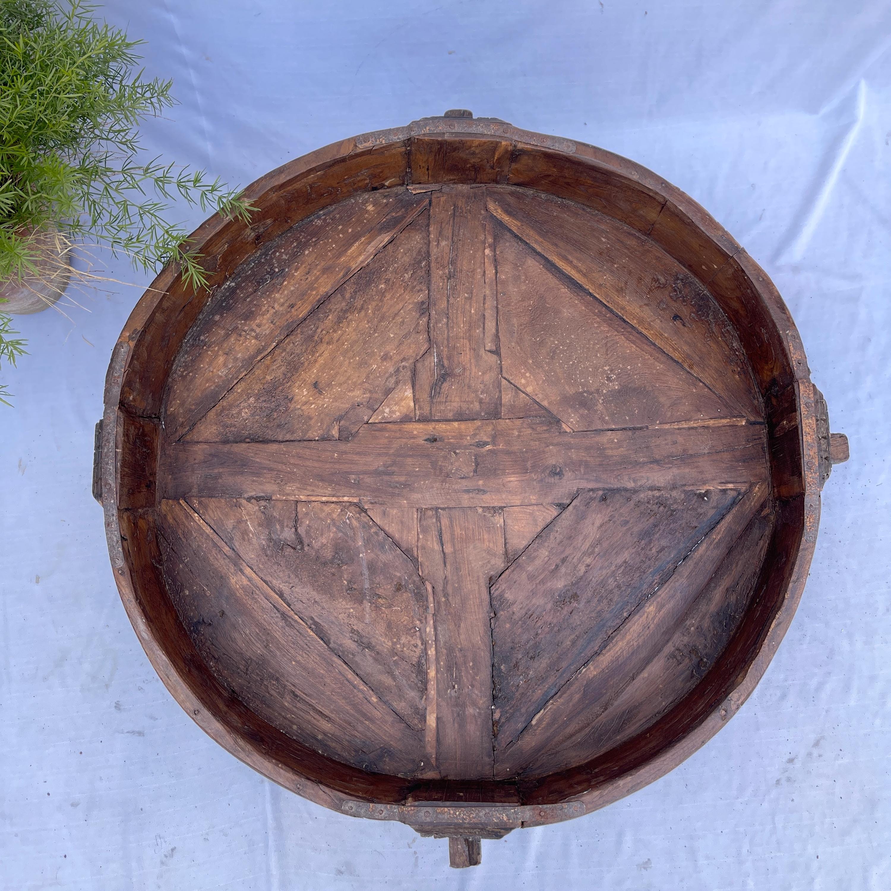 Heritage Indian Chakki Table , Antique Hand Carved Wooden Grinder , One ...