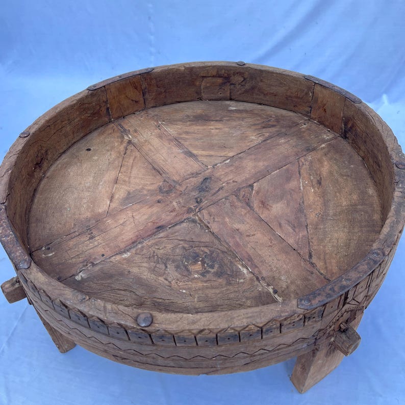 Hand Carved Indian Chakki Table, Reclaimed Wood Rustic Coffee Table - Etsy