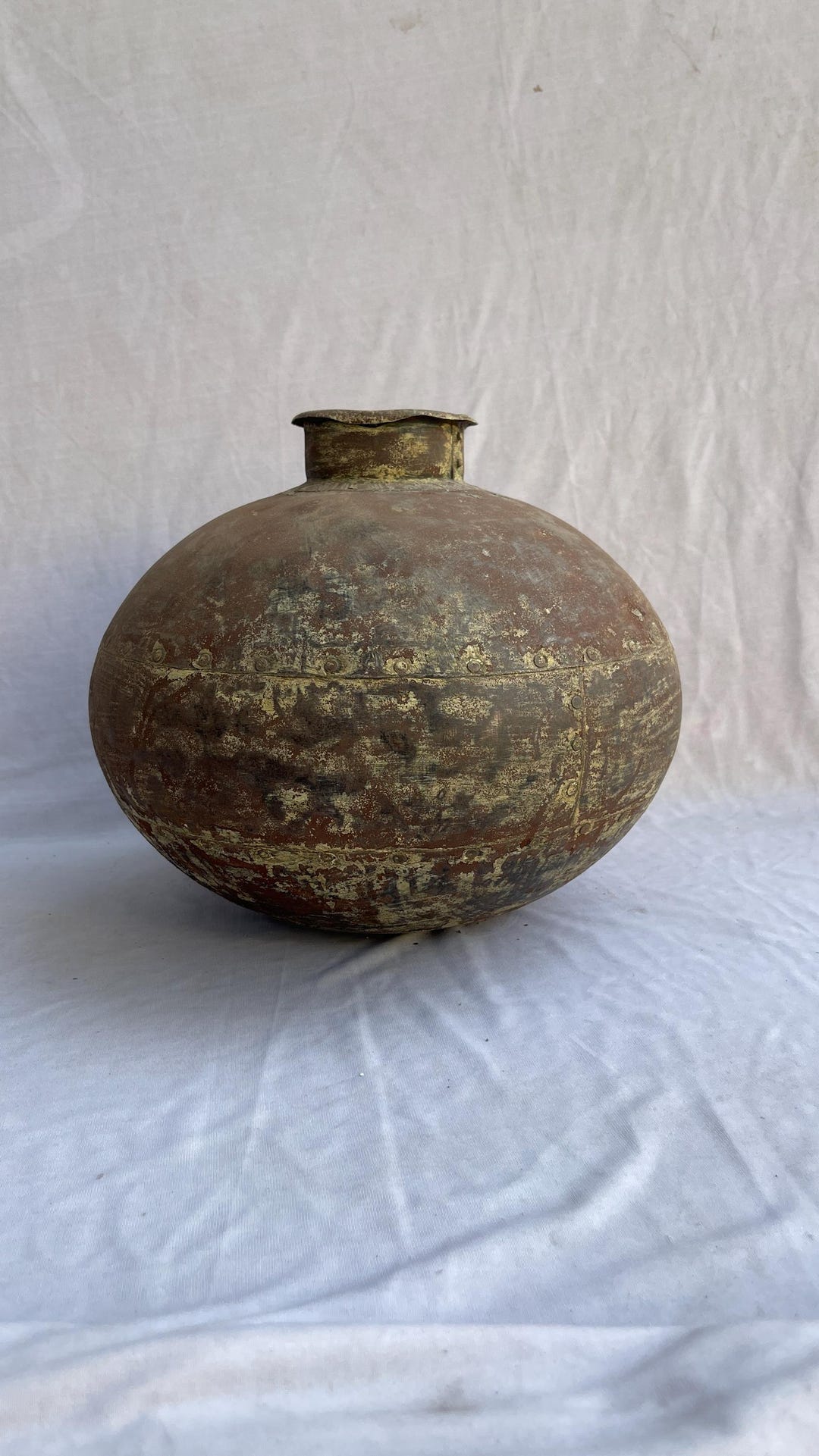 Vintage Iron Indian Matka, Rustic Metal Vessel, Boho Farmhouse Decor ...