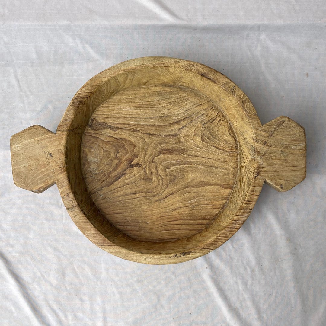 Vintage Teak Wood Dough Bowl, Rustic Farmhouse Tray, Indian Parat - Etsy