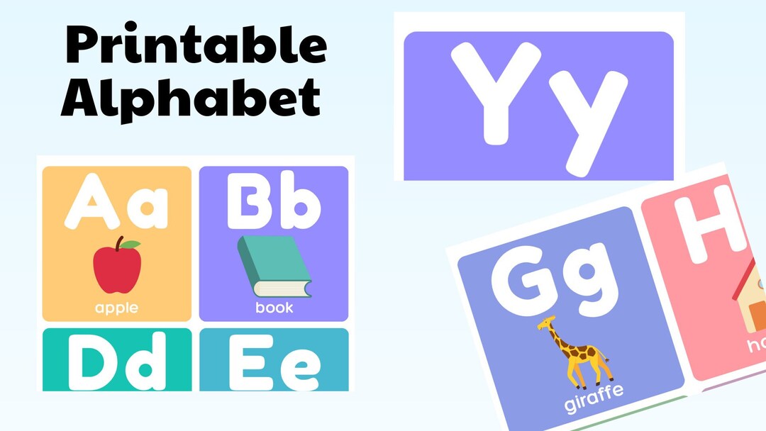 Printable Alphabet Flashcards for Kids, ABC Learning Cards, Digital ...