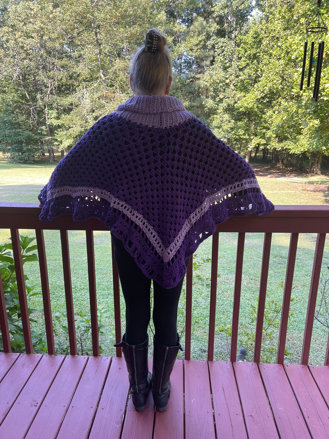 Crocheted Purple Poncho With a Cow Neck Collar Beautiful On - Etsy