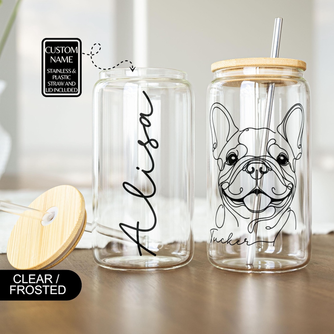 Frenchies Custom French Bulldog Iced Coffee Glass Cup,french Bulldog ...