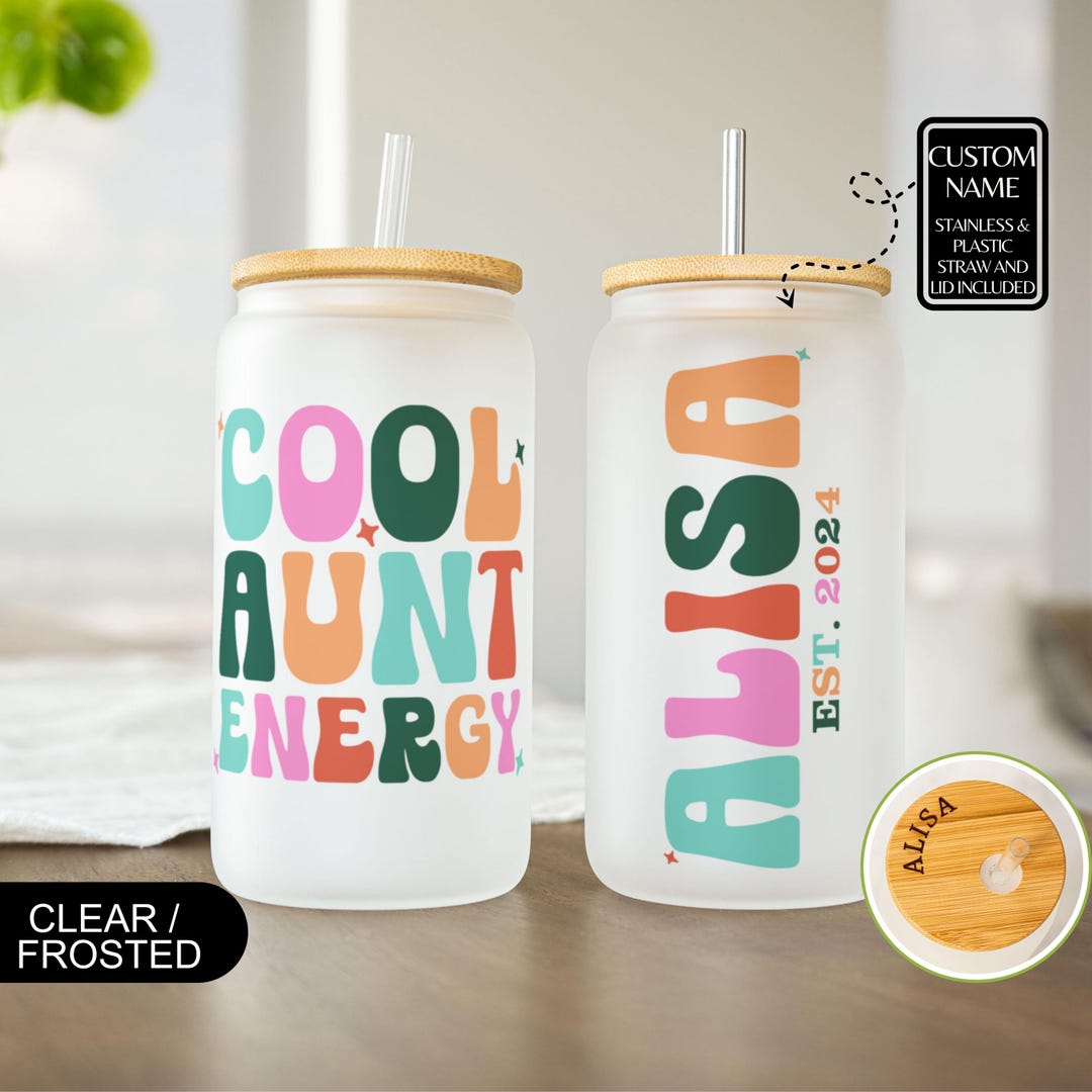 Custom Cool Aunt Energy Iced Coffee Glass Cup,personal Gift for Aunt ...