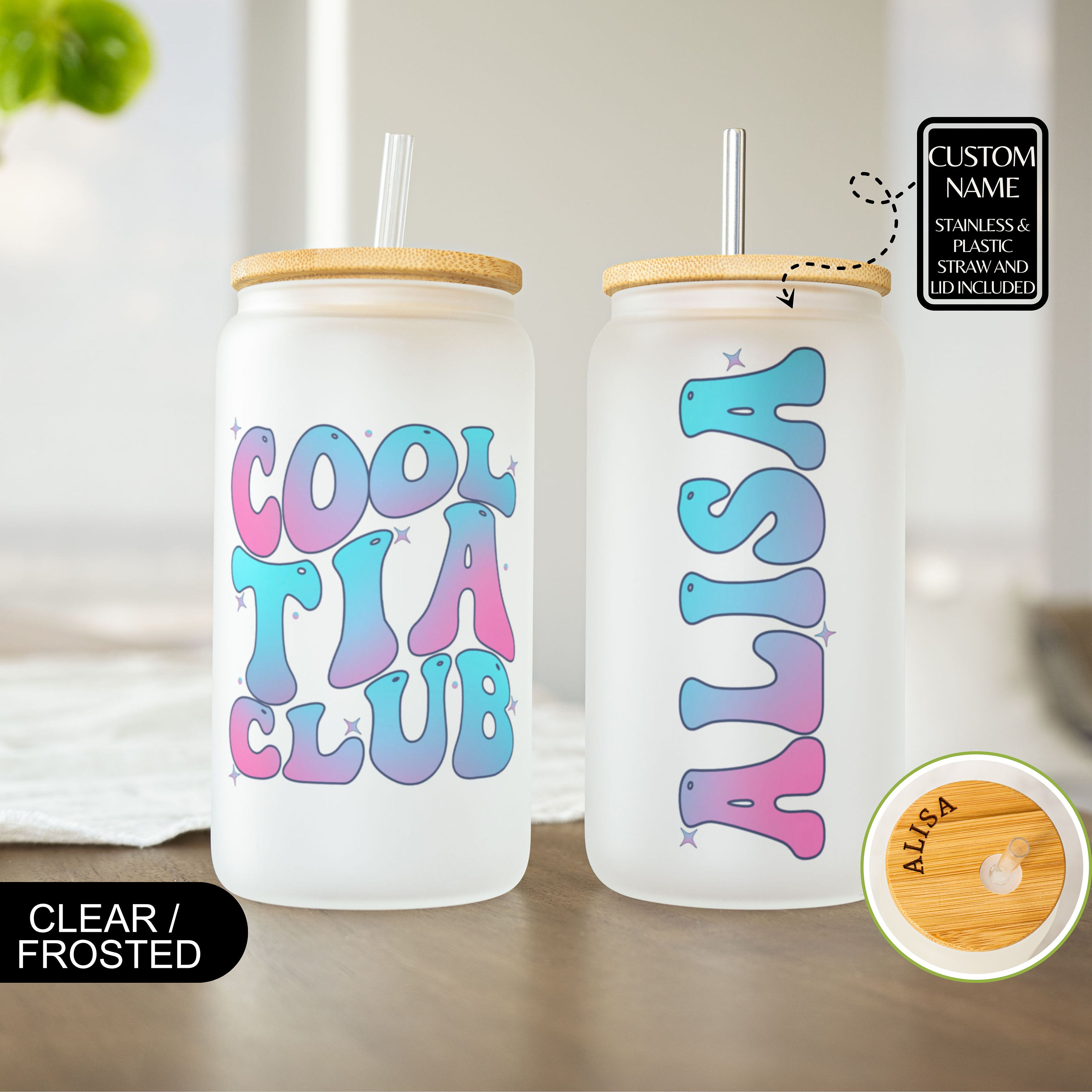 Custom Cool Tia Club Gift for Aunt Tia Personalized Glass Cup, Custom ...