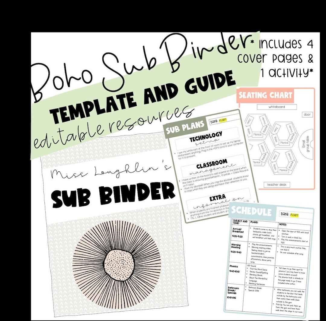 Calm Boho Colors Sub Substitute Binder Template I EDITABLE I Google AND ...
