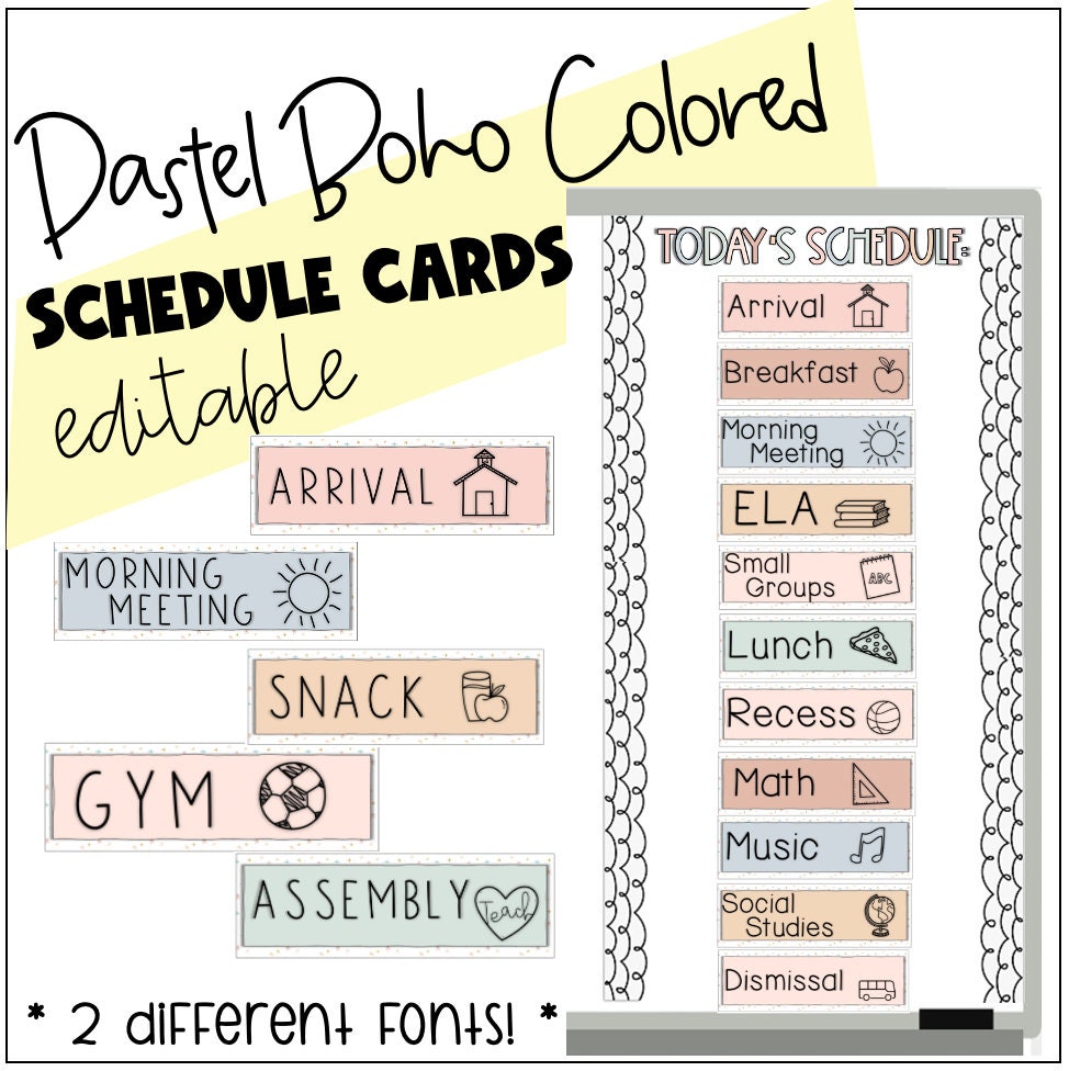 Boho Pastel Colored *editable* Schedule Cards - Etsy