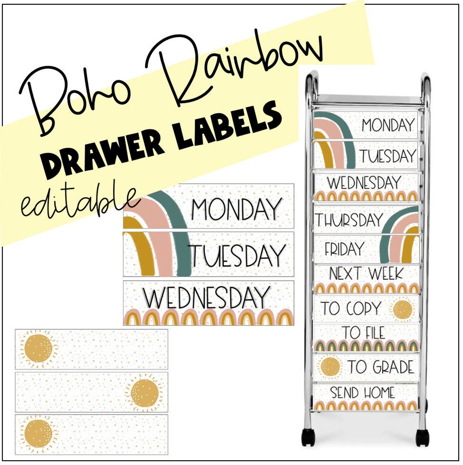 Boho Rainbow Drawer Labels (10 Cart) *editable - Etsy