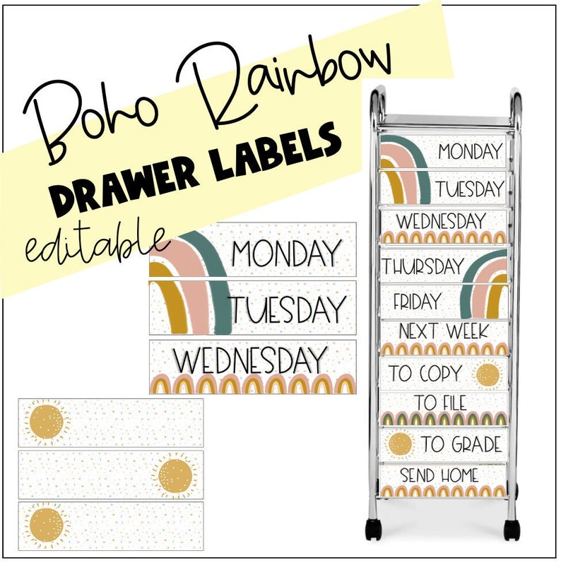 Boho Rainbow Drawer Labels (10 Cart) *editable - Etsy