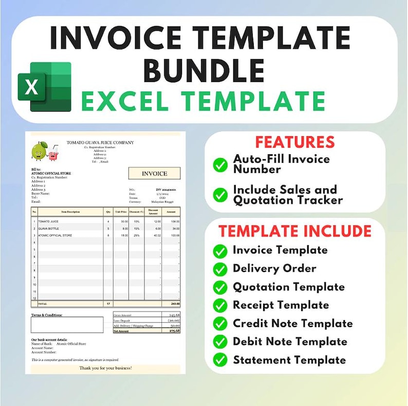 Invoice & Quotation Template Bundle – Easy to Use - Excel Templates - Etsy