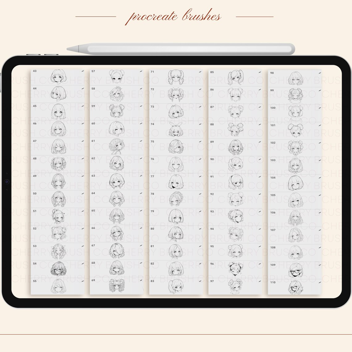 Chibi Girl Face Procreate Stamps. Procreate Chibi Heads Brushes ...