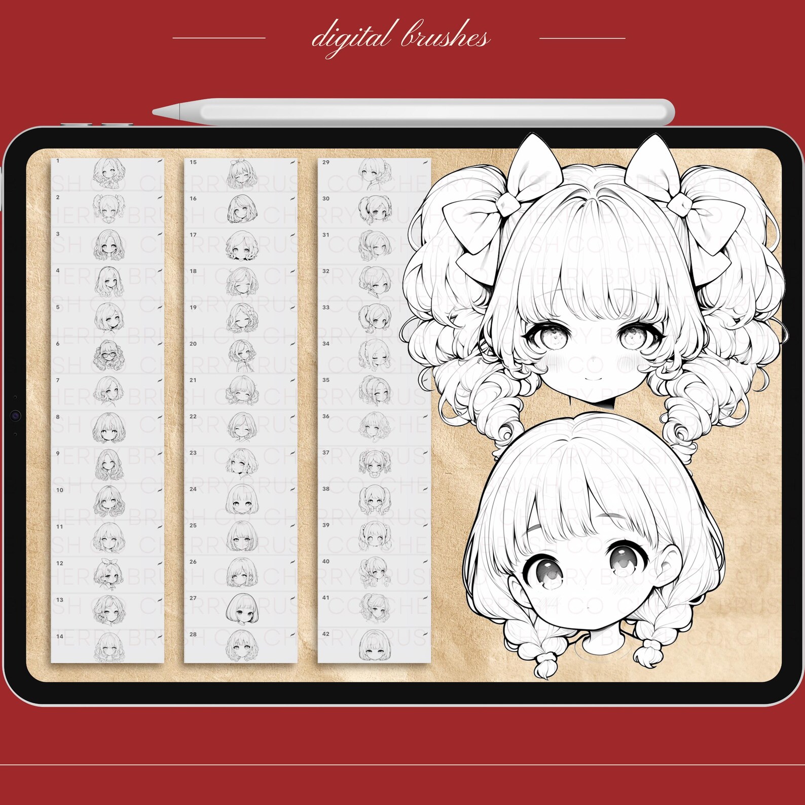 Chibi Girl Face Procreate Stamps. Procreate Chibi Heads Brushes ...