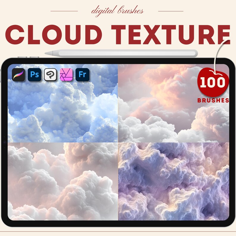 Procreate Realistic Clouds Textures Brushes. Photoshop Cloud Texture Brushes. Procreate Sky ...