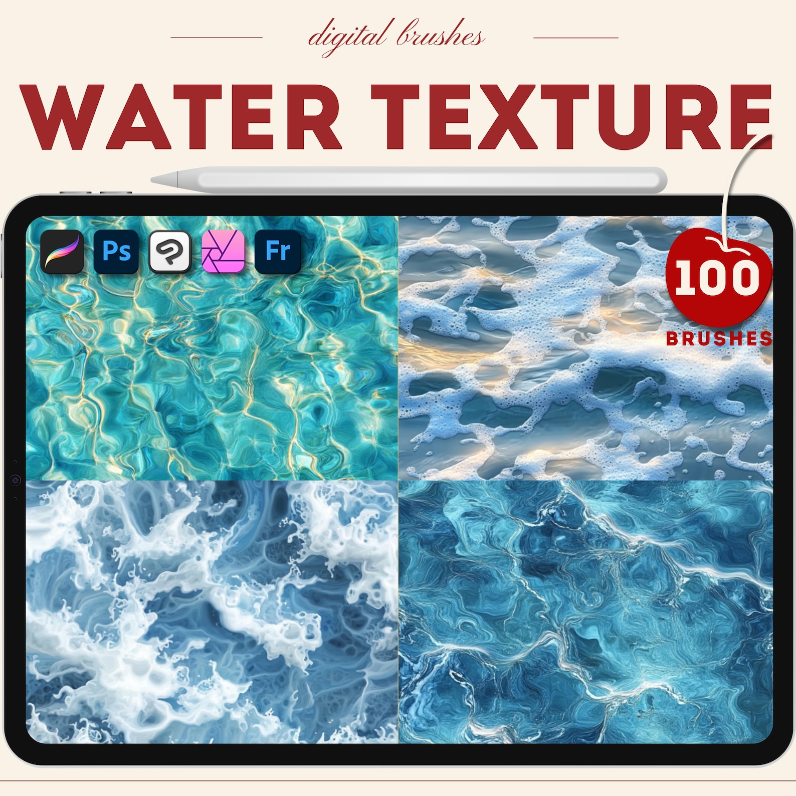Procreate Water Texture Brushes. Procreate Sea, Waves, Ocean Brushes ...