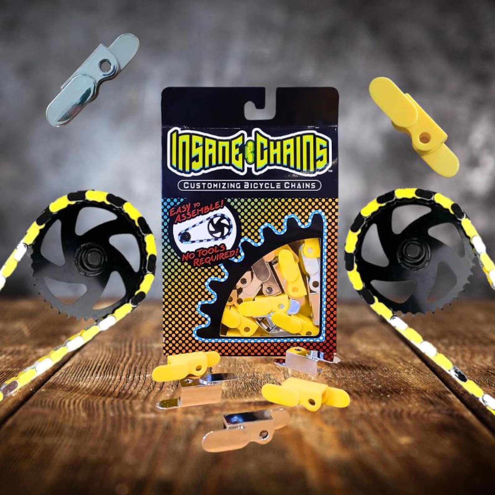 Yellow and Chrome Bike Chain Covers – Snap-on Chain Caps – Fits Kids ...