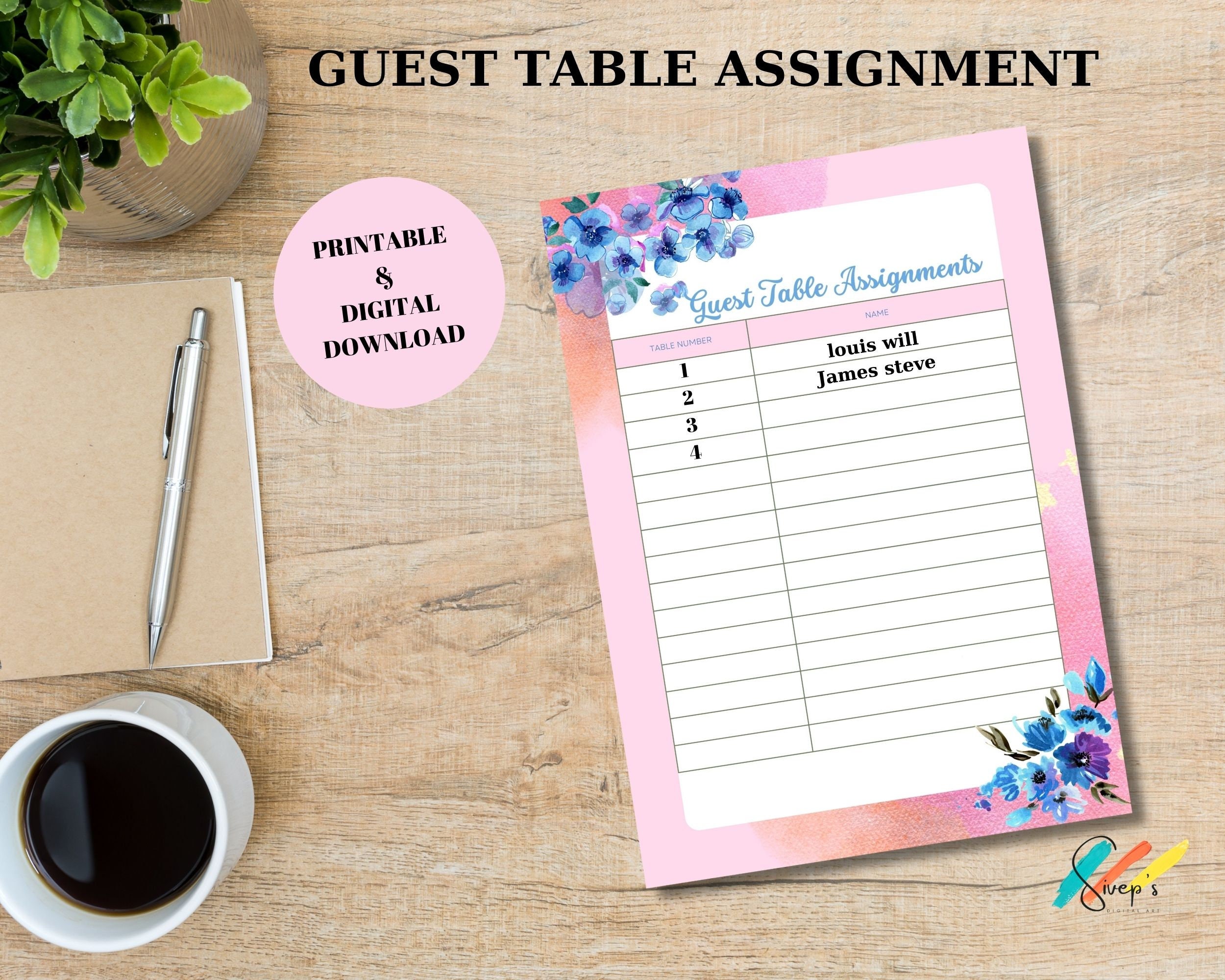 Digital Printable & Undated Guest Table Assignments - Etsy