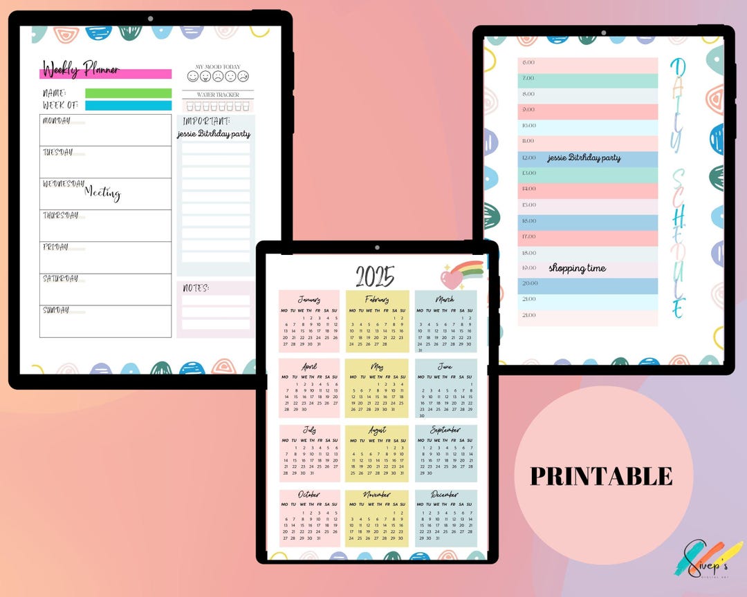Undated Digital & Printable Weekly Planner and 2025 Calendar - Etsy