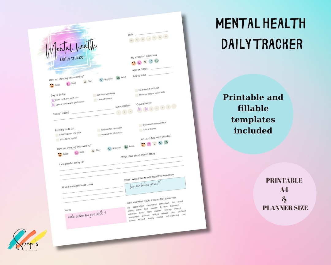 Undated Digital & Printable Mental Health Daily Tracker - Etsy