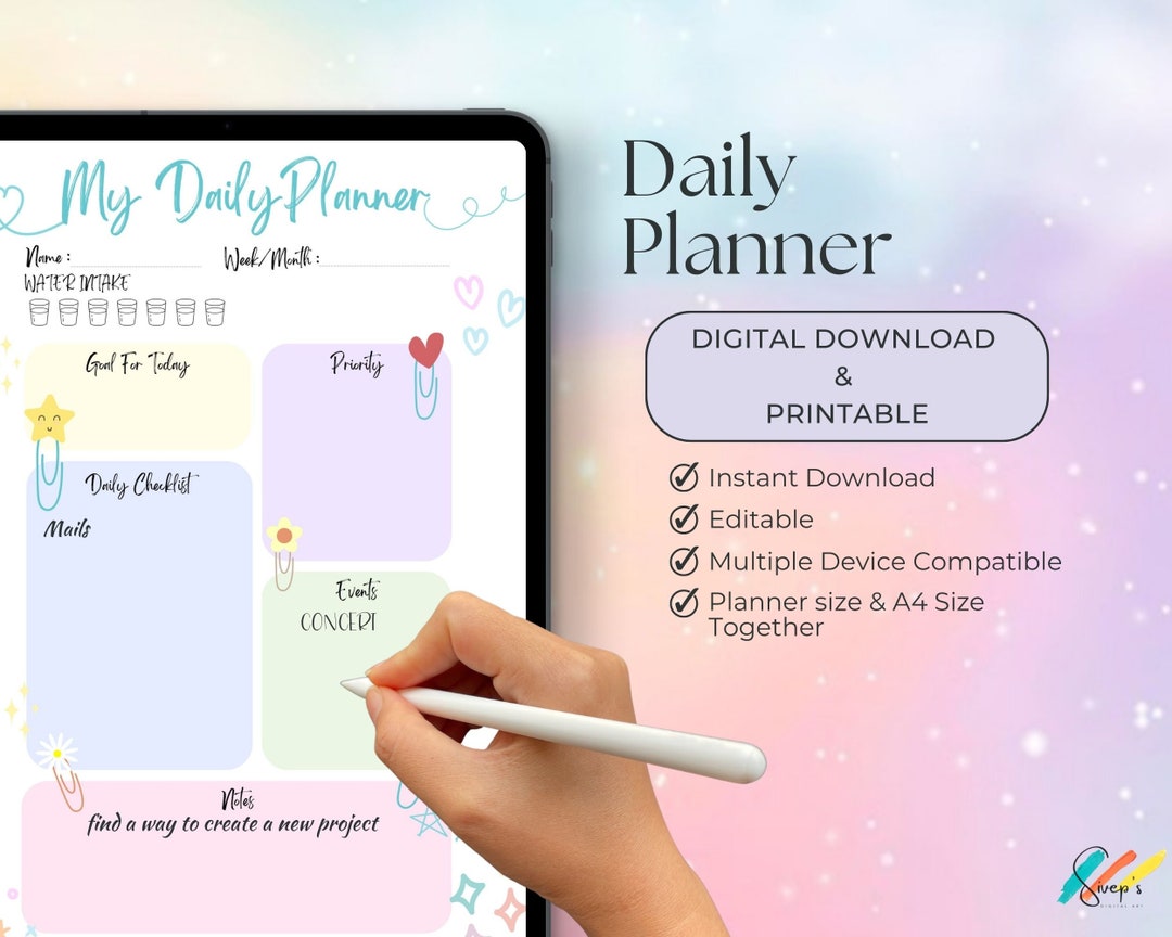 Undated Daily Digital Planner, Printable A4 (PDF & JPEG) - Etsy UK