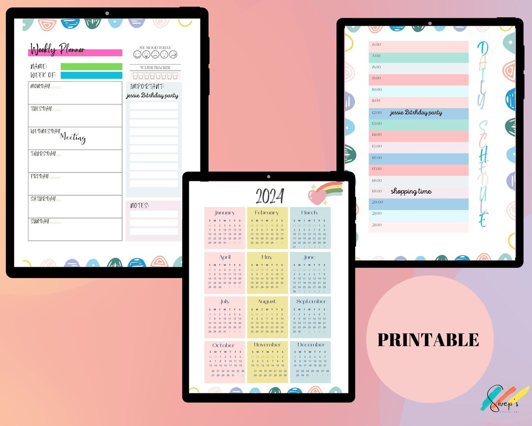 Undated Digital & Printable Weekly Planner and Calendar - Etsy